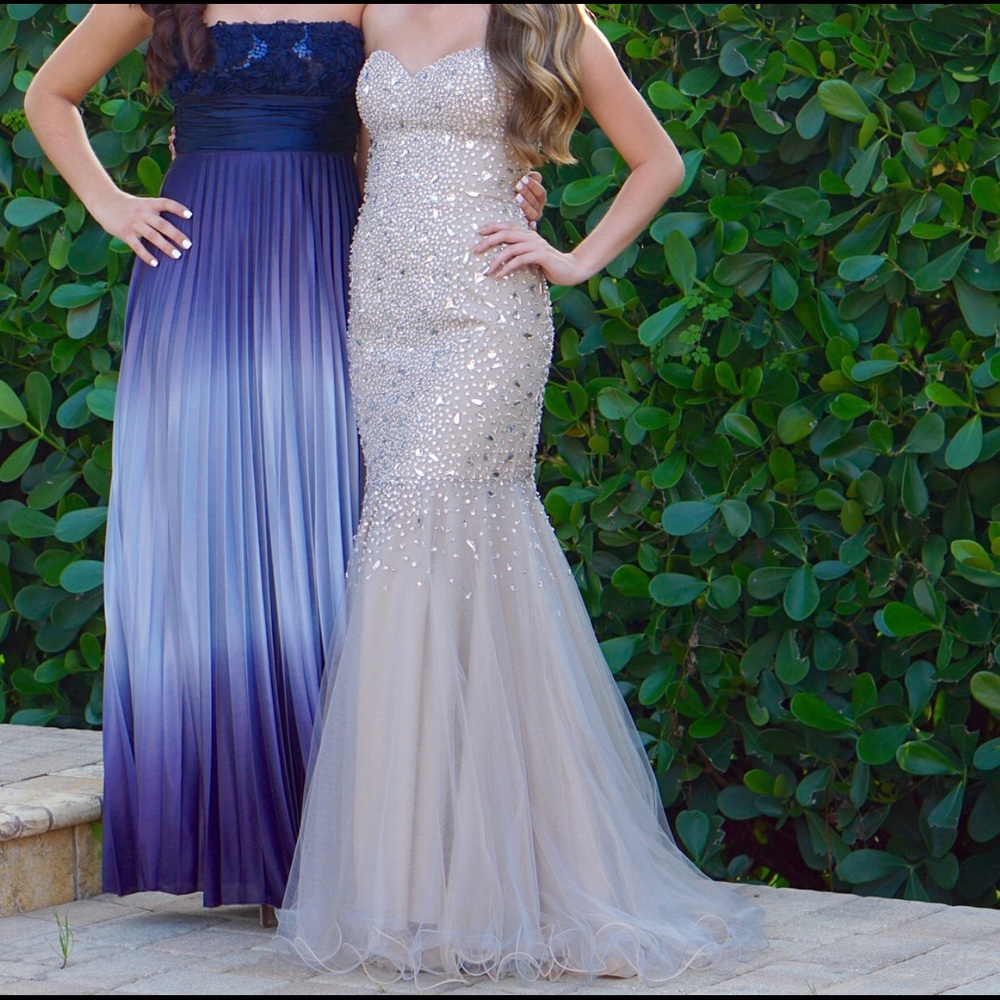 Taupe Beaded Mermaid Dress - Gem